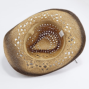 jiaoji Men & Women's Woven Straw Cowboy Cowgirl Straw Hat Cowboy Hats for Women Cowboy Hat Shapeable Brim, Beach Cowgirl (Tea Coffee/Beads)