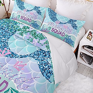 KTAbedding Mermaid Tail Comforter Sets Twin size Bedding Sets for Girls Teens Kids Teal,Easy Care,Cozy Lightweight,1 Comforter&2 Pillowcases Bed-in-a-Bag 3 pieces