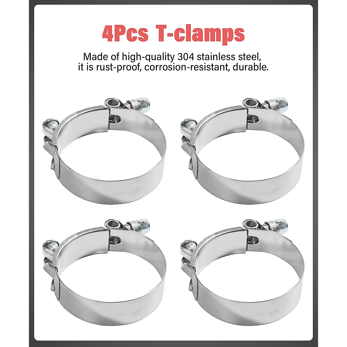 Zlirfy 4PCS T-Bolt Hose Clamps,Stainless Steel Intercooler Pipe Tube Clamps,Turbo Pipe Clamps,Adjustable Turbo Intake Intercooler Hose Clamp,Suitable for Intake system,Intercooler (4 Pcs, 2.0")