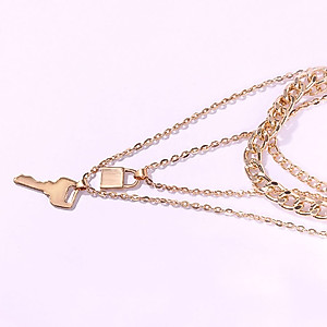 Key Lock Multilayer Necklace Thick Choker Necklaces Gold Necklace Chain for Women (Key lock layered necklace)