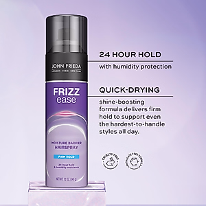 John Frieda Frizz Ease Moisture Barrier Hairspray, Firm Hold Hairspray, Seals Out Moisture, Blocks Frizz, Protects Against Heat, and Keeps Hair Straight with Long-Lasting Hold, 12 Oz, Pack of 2