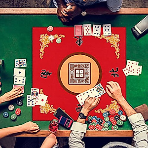 2 Pcs Universal Mahjong Mat, Mahjong Table Cover Slip Resistant Mat Table Reduction Mahjong Pad for Game, 30.7 x 30.7 Inches (Blue, Red)