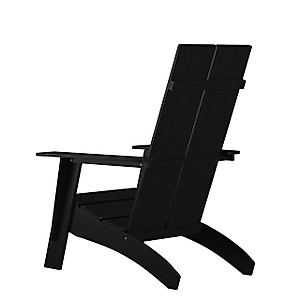 Flash Furniture Sawyer Modern Commercial 2-Slat Back Adirondack Chair - Black Commercial All-Weather Poly Resin Lounge Chair