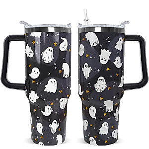 Rcvlauf Halloween Tumbler 40 oz Ghost Tumbler Cute Ghosts Cups Leak Proof Tumbler Insulated Coffee Travel Mug for Halloween Gifts Gothic Witchy Decor