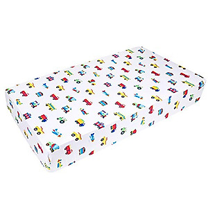 Wildkin Microfiber Fitted Crib Sheet for Boys & Girls, Crib Sheets Measures 52 x 28 Inches, Soft & Breathable Fabric Crib Sheets for Kids, Fits Standard Crib Mattress(Trains Planes & Trucks)