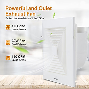 yanliangvich Bathroom Exhaust Fan, 10 Inch Ceiling Mount Fan, 110 CFM 1.0 Sones Ultra-Quiet Ventilation Fan, Square Exhaust Fan Ceiling Mount