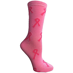 60 Pairs of Pink Ribbon Breast Cancer Awareness Ankle/Crew Socks for Women (Assorted (Crew))