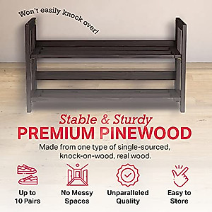 Stony Edge 2 Tier Stackable Wooden Shoe Rack for Closet, Compact Shoe Organizer for Entryway and Hallway, Small & Foldable, No assembly Shoe Shelves