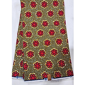 African Ankara Wax Prints Fabrics-Rose Flower in Red, Brown, White, Black -Sell by 6 Yards- 100% Cotton-for Men and Women