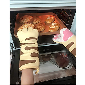 Thick Cotton Oven Mitts Cute Cat/Paw Design Baking Gloves Heat Resistant Cooking Gloves Potholder Funny Grilling Microwave Mittens Backer Kitchen Tools, 1 Pair