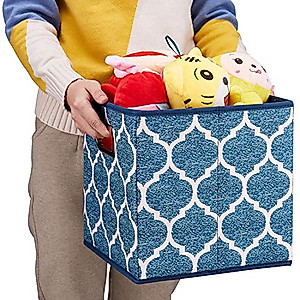 i BKGOO Cloth Storage Bins Set of 6 Thick Fabric Drawers Foldable Cubes Basket Organizer Container with Dual Metal Handles for Shelf Cabinet Bookcase Boxes Navy-Blue 10.5x10.5x11 inch