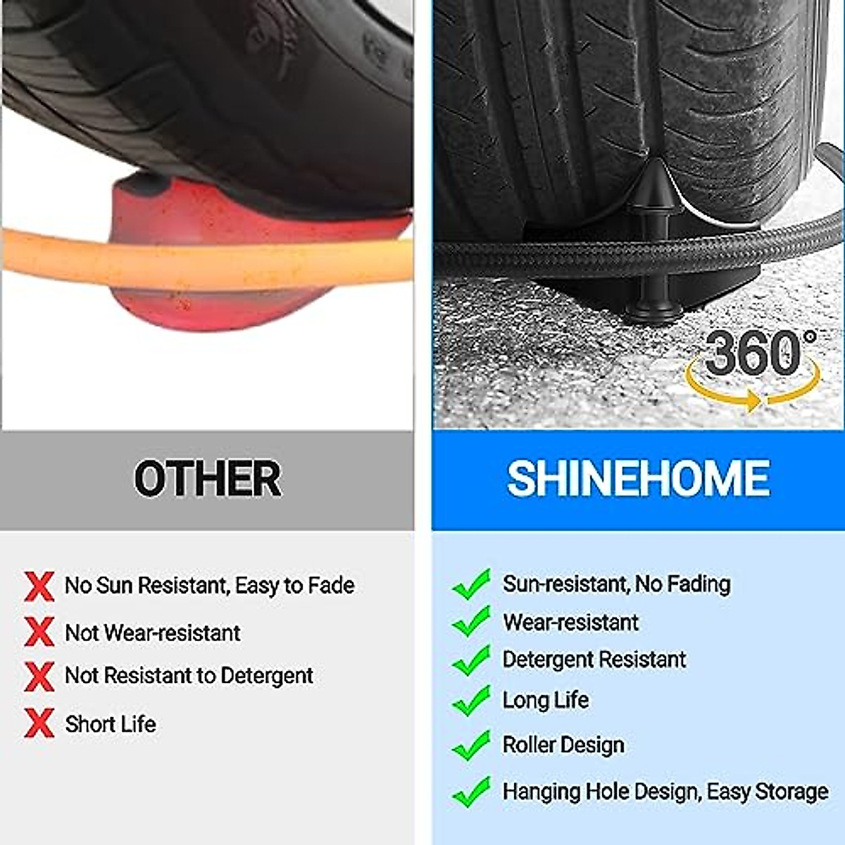 SHINEHOME 4 Pcs Car Hose Guide, Car Detailing Supplies Cleaning Tools Hose Guides for Car Washing, Tire Hose Roller Preventing Car Wash Hose Stuck Under The Tires, for All Types of Wheels (Black)