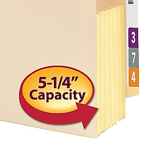 Smead End Tab File Pocket, Reinforced Straight-Cut Tab, 5-1/4" Expansion, Tyvek®-Lined® Gusset, Letter Size, Manila, 10 per Box (75174)