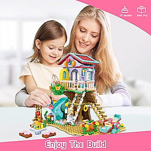 QLT Tree House Building Set with Light Kit - Compatible with Lego Flowers Friends Friendship Treehouse Building Kit, Creative Forest Toy with a House Construction Set Gift for Kids(648PCS)