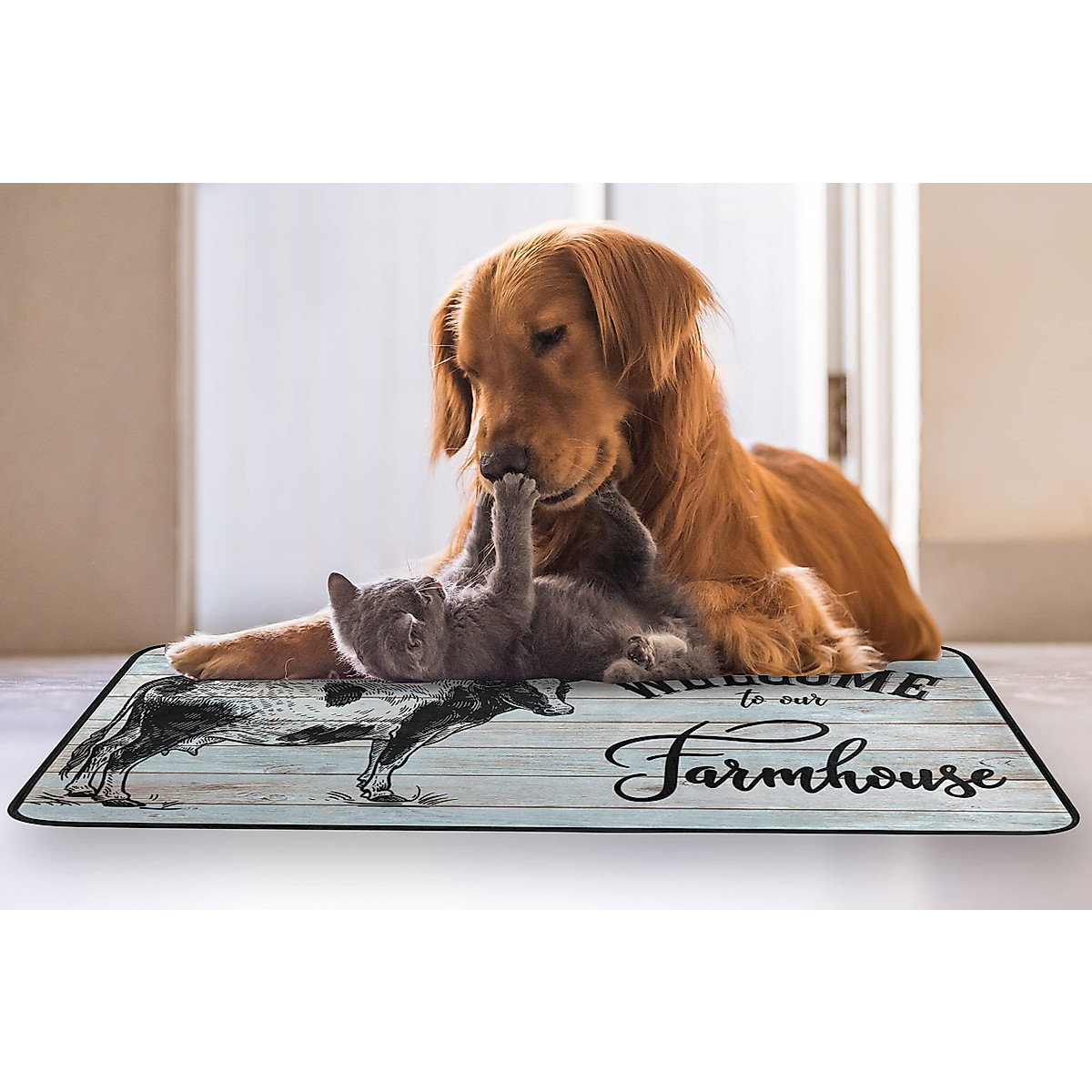 Farmhouse Cow Kitchen Rugs Anti Fatigue Kitchen Mats Non Skid Washable Bath Rug Runner Carpet Floor Sink Mat for Home Decor 39 x 20 Inch Welcome to Our Farm