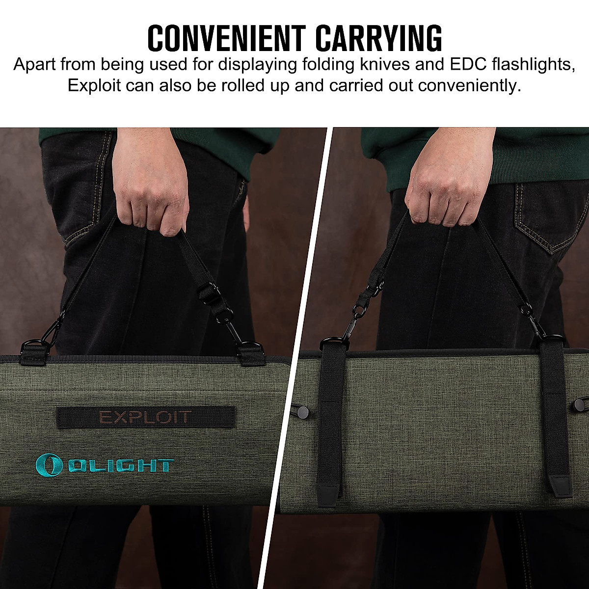 OLIGHT Exploit Multifunctional Knifebag, EDC Display Storage Bag with Detachable Pouch, Double-Layer Large-Capacity Organizer with 20 Slots for Pocket Flashlights and EDC Tools (ODG)