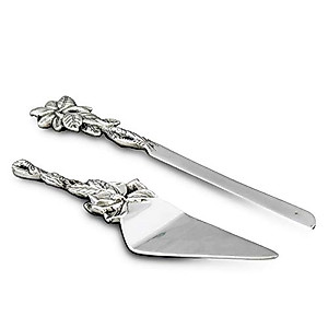 Arthur Court Designs Aluminum Magnolia Flower Cake Serving Knife and Pie Server Set Pair - Perfect for Spring Wedding Gift Knife 13 inch Server 11 inch Long