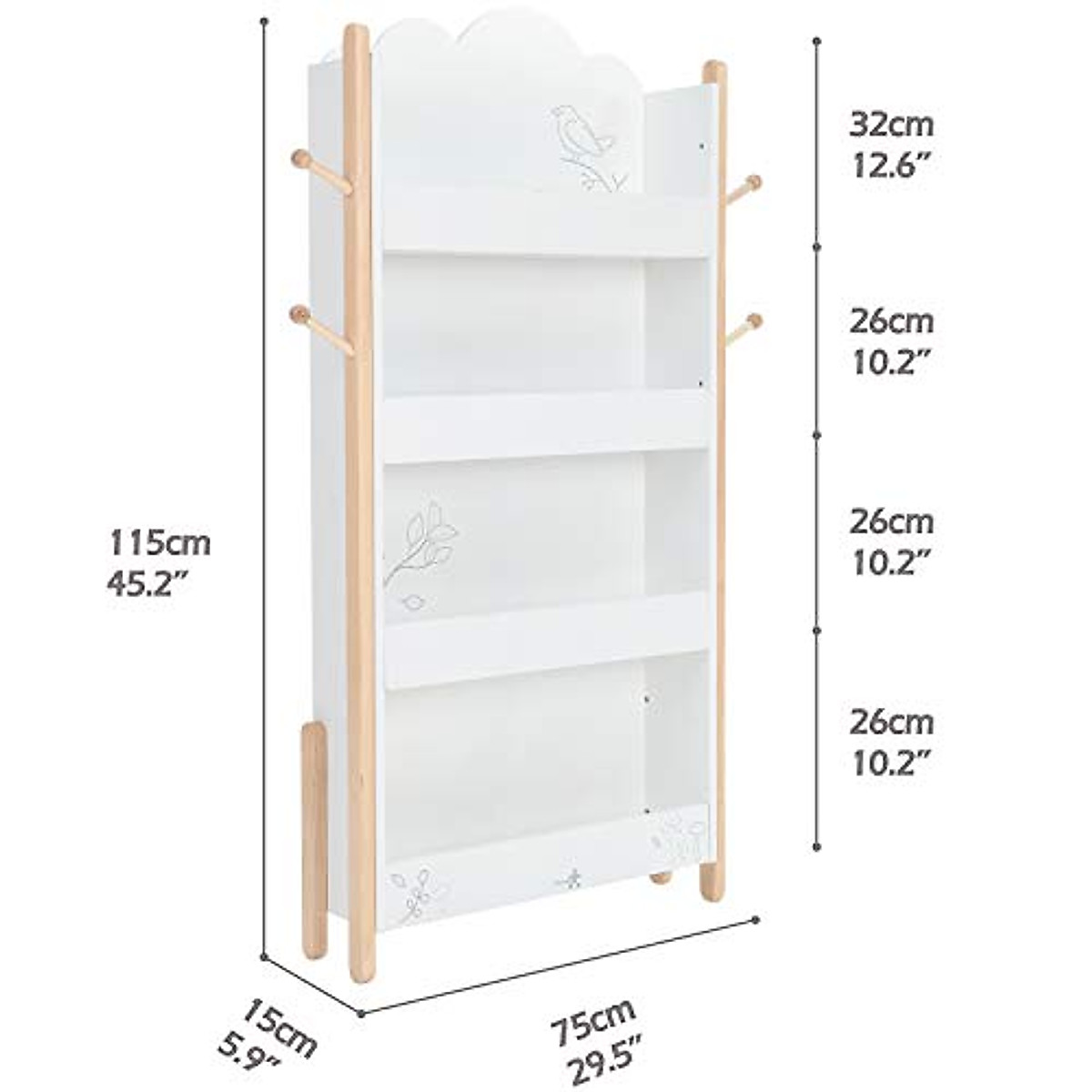 labebe - Baby Bookshelf, Wooden Kidcraft Bookcase White for Kids 1-5 Years, Children Book Rack/Toy Storage, 4 Layer Book Shelf for Toddler Girl & Boy(6" W*23.22L*47.24H)