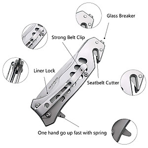 ALBATROSS EDC Cool Sharp Tactical Folding Pocket Knife,SpeedSafe Spring Assisted Opening Knifes with Liner Lock,Pocketclip,Glass Breaker,Seatbelt Cutter