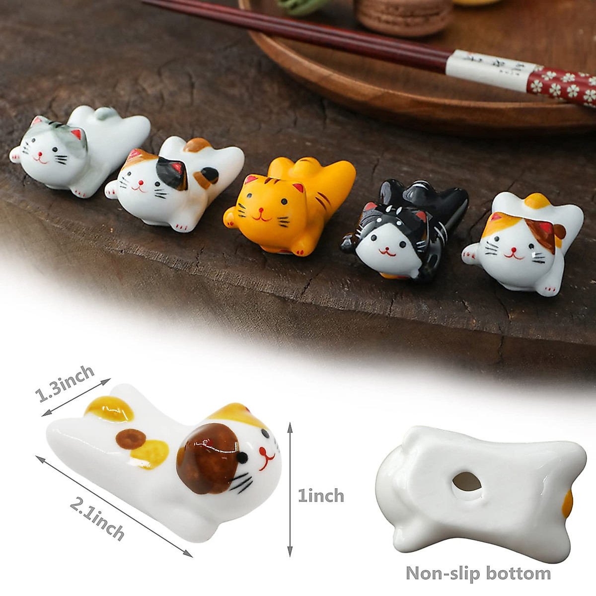 5 Pack Cat Chopsticks Rest Set, Japanese Style Porcelain Cute Lucky Cat Ceramic Chopsticks Holder Rack for Dinner Spoon Fork Knife Tableware, Chinese Paint Brush Rests, Decoration Home Kitchen Gift