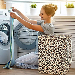 AISSO Large Laundry Hamper Basket Waterproof Dirty Cloth Storage Bins with Handle for Bedroom Laundry Room Bathroom Cheetah Leopard Skin Print