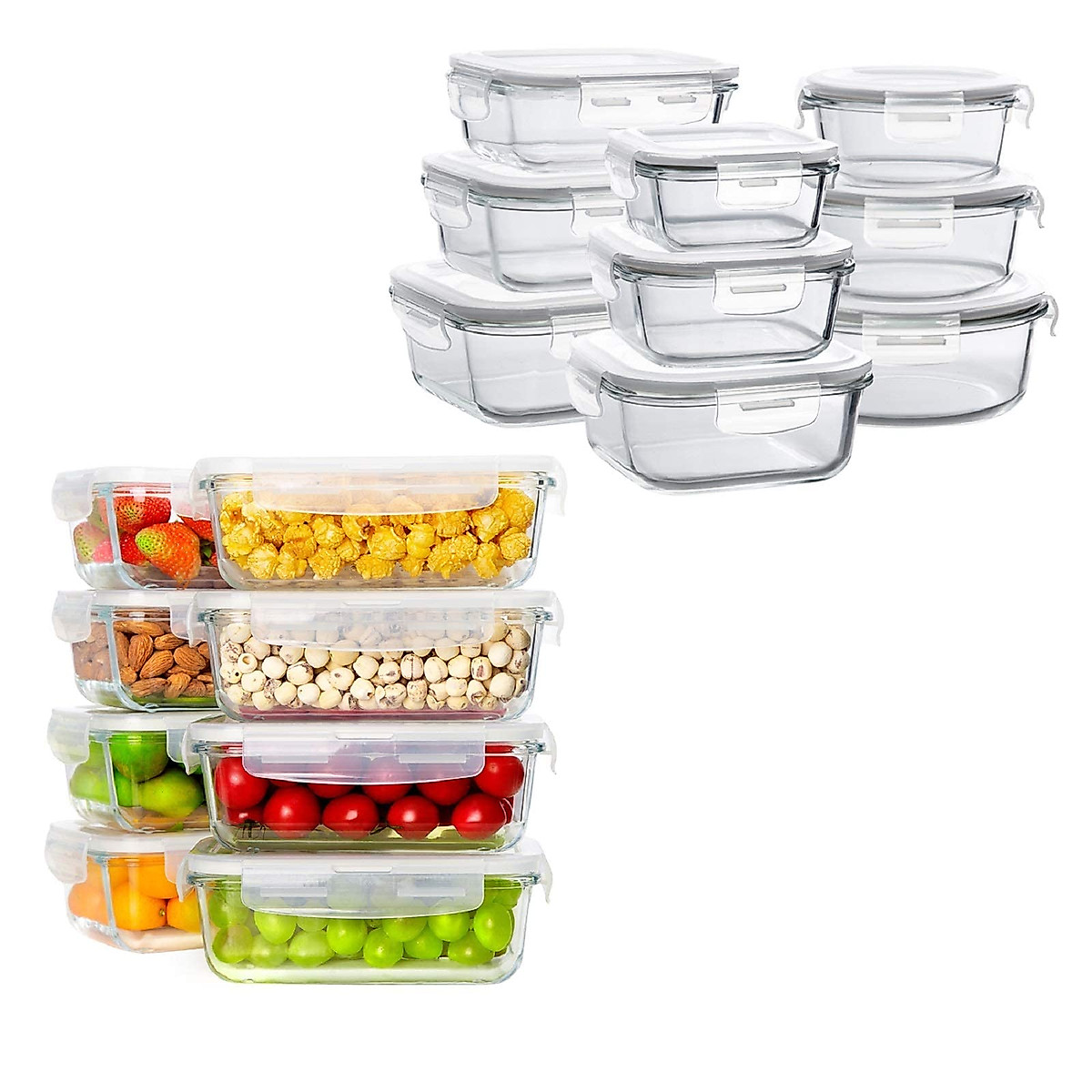 Bayco Glass Storage Containers with Lids, 9 Sets & 8 Sets Glass Meal Prep Containers Airtight, Glass Food Storage Containers, Glass Containers for Food Storage with Lids - BPA-Free & Leak Proof