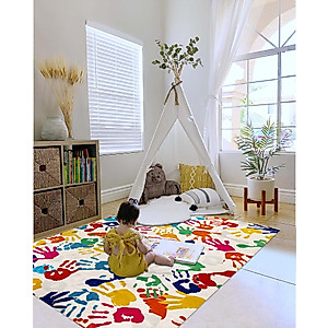 STARUIA Handprints and Footprints Large Kids Rug 5'x7', Washable Colorful Area Rug for Nursery Room, Non-Slip Play Mat Ultra Soft Indoor Carpet for Bedroom Playroom Classroom