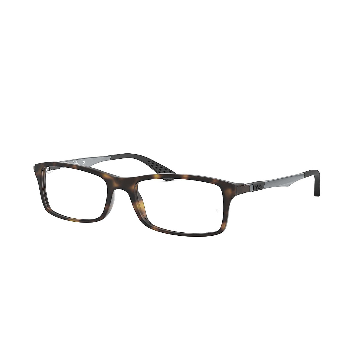 Ray-Ban RX7017 Rectangular Prescription Eyeglass Frames, Matte Black/Demo Lens, 52 mm