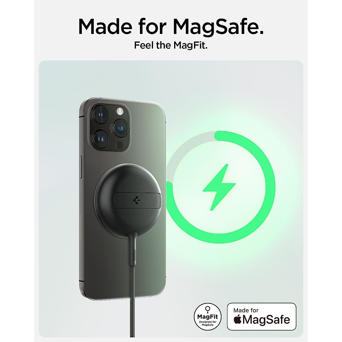 Spigen ArcField (MagFit) MFM Made for MagSafe 15W Wireless Charger Kickstand for iPhone 15 Plus Pro Max iPhone 14 13 12 USB C Charger Stand pad Standby with 6.6ft Cable -Wall Charger Not Included