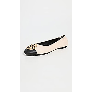 Tory Burch Women's Claire Cap Toe Ballet Flats, New Cream/Black/Gold, 11 Medium US