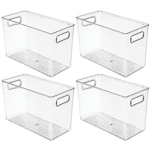 mDesign Plastic Storage Organizer Bin for Household Organization in Cabinets, Closets, or Inside Any Cubby Storage Organizer, Holds Craft Supplies, Linens, or Toys, Ligne Collection, 4 Pack, Clear