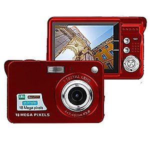 Acuvar 18MP Megapixel Digital Camera with 2.7" LCD Screen, Rechargeable Battery, HD Photo and Video for Indoor, Outdoor Photography for Adults, Kids (Red)