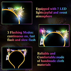WILLBOND 40 Pcs LED Golden Silk Cat Ears Headband Halloween Cute Light up Headband Glow Cow Horn Headband LED Hair Hoop for Women Girls Adult Birthday Festival Concert Party Hair Accessories