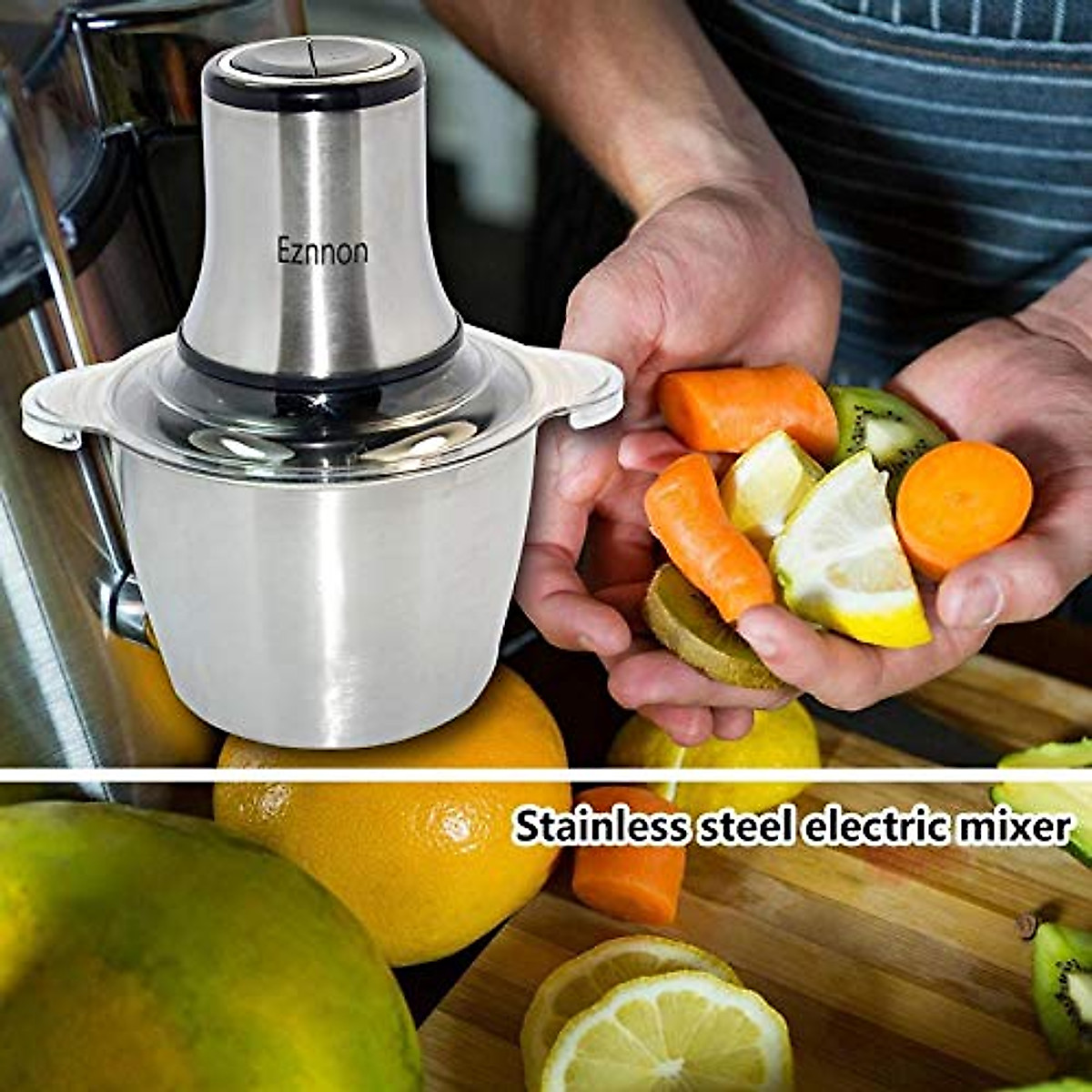 Eznnon Home electric Small Blender Cooking machine Meat grinder Can handle velvet Stainless steel mixer 3.0L large capacity 800W power (Silver)