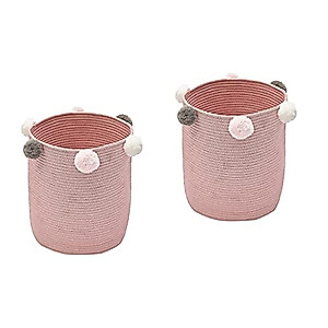 Collapsable Laundry Basket Collapse Laundry Basket Storage Laundry Bucket Basket Container Sundries with Round Hamper Cotton Pom Clothes Decor Collapsible Laundry Baskets