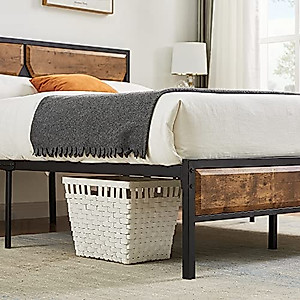 VECELO Full Size Platform Bed Frame with Wood Headboard/Mattress Foundation/Premium Steel Slats Support/No Box Spring Needed,Brown(Modern)