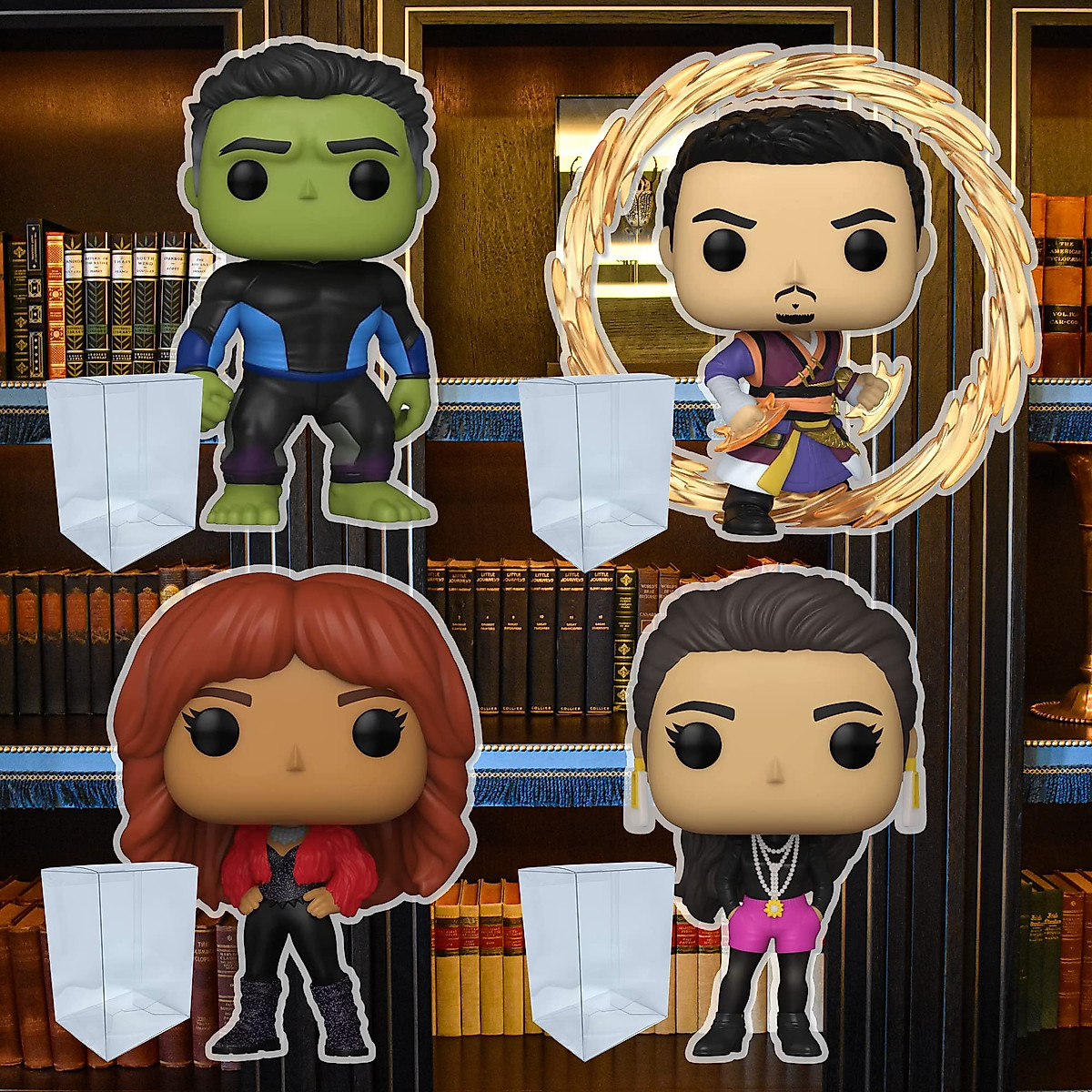 She-Hulk Funko Pop Set of 4 with Protector Bundle - Includes Hulk #1130, Wong #1131, Titania #1132 and Nikki #1133 Vinyl Figures with 4 Blue Salamander Emporium Plastic Protector Cases