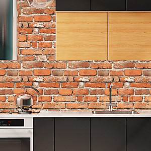 Faux Brick Peel and Stick Wallpaper 17.7" x 78.7" Contact Paper for Cabinets 3D Brick Wall Backdrop Self-Adhesive Wallpaper Red Brick Textured Vintage Removable Wallpaper for Fireplace Kitchen Vinyl