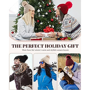 Alepo Womens Winter Beanie Hat, Warm Fleece Lined Knitted Soft Ski Cuff Cap with Pom Pom(Black)