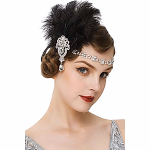 BABEYOND Women's Ostrish Feather Crystal Headband Feather Headband Flapper Headpiece 1920s
