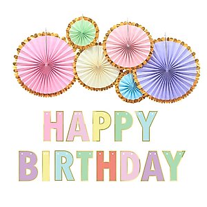 Happy Birthday Banner Rainbow Party Decoration Supplies, Colorful Happy Birthday/baby Shower Decoration Banners And Paper Fans Round Round Rainbow/Macaron Birthday Party Supplies