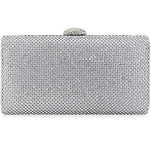 Dexmay Large Rhinestone Crystal Clutch Evening Bag Women Formal Purse for Cocktail Prom Party Silver