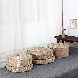 SUPVOX Japanese Style Handcrafted Knitted Straw Flat Seat Cushion,Round Padded Room Floor Straw Mat for Outdoor Seat
