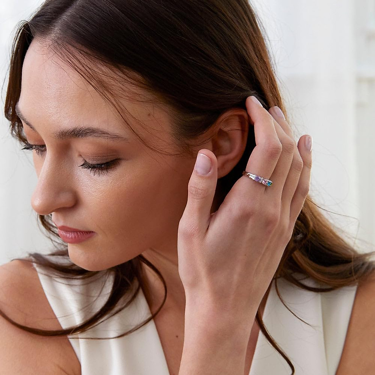 EVE'S ADDICTION Sterling Silver Custom 4 Stone Simulated Birthstone Rings for Women Eternity Band (ring size 5) Mother's Ring - Gifts for Mom