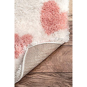 nuLOOM Olivia Heart Nursery Shag Area Rug, 3' 3" x 5', Pink