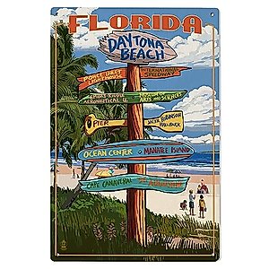 Lantern Press 6x9 Inch Wood Sign, Ready to Hang Wall Decor, Daytona Beach, Florida, Destinations Sign