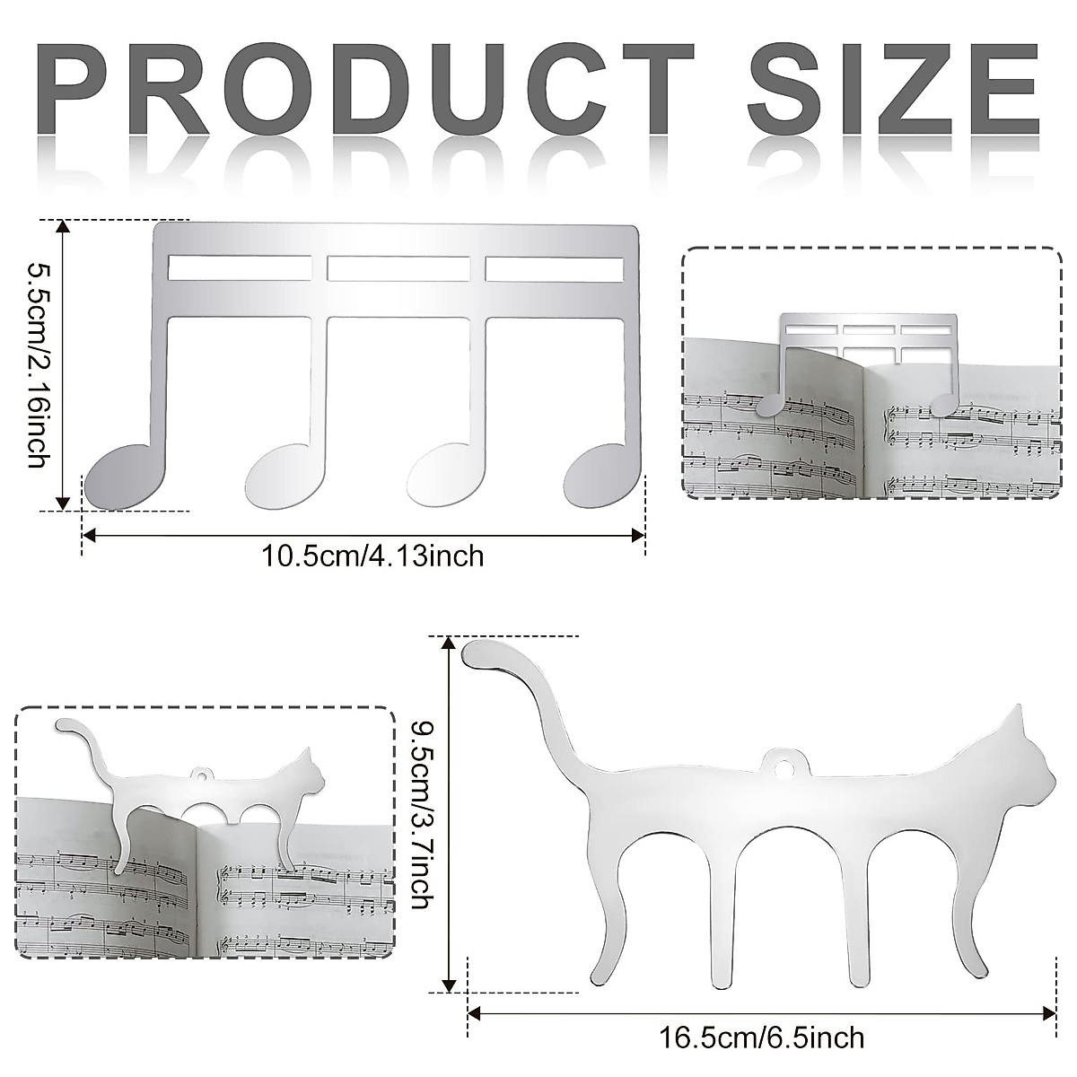 2Pcs Music Book Clip, Metal Music Book Clip Page Holder Music Stand Clips Sheet Music Clips for Piano Keyboard Stands Books (Silver)