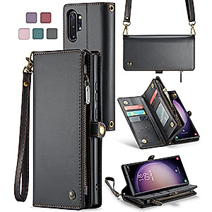 ASAPDOS Samsung Galaxy Note 10+ Plus 6.8” Case Wallet,Retro PU Leather Strap Wristlet Flip Case with Magnetic Closure,[RFID Blocking] Card Holder and Kickstand for Men Women Black