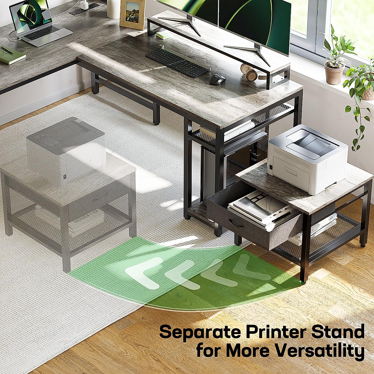 Marsail L-Shaped Computer Desk, Large, Black Oak