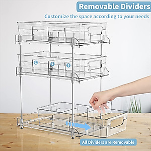 LEITAO Clear Pantry Storage Organizer with Dividers, 3 Tier Pull-Out Under Sink Organizers and Storage, for Bathroom Kitchen Medicine Cabinet Pantry Storage Organizer.
